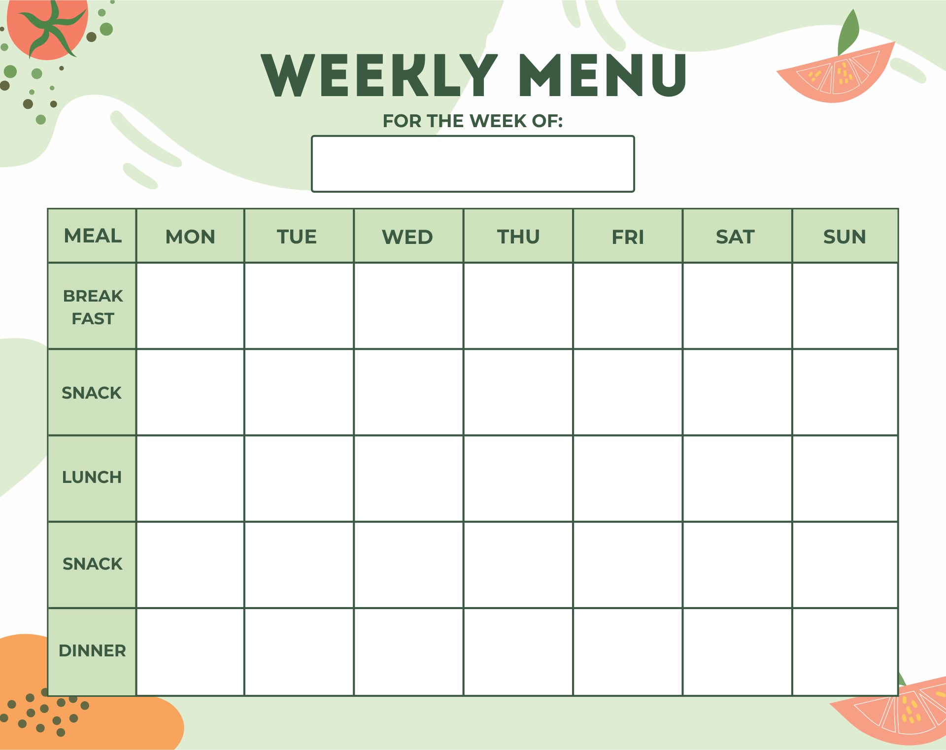 Free Printable Blank Daycare Menus - Free Printable Template